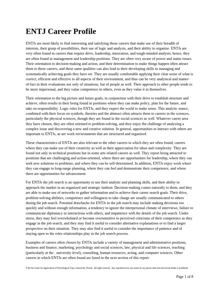 ENTJ Career Profile | PDF