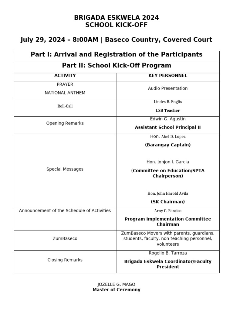 BRIGADA-ESKWELA-2024-KICK-OFF-PROGRAM | PDF