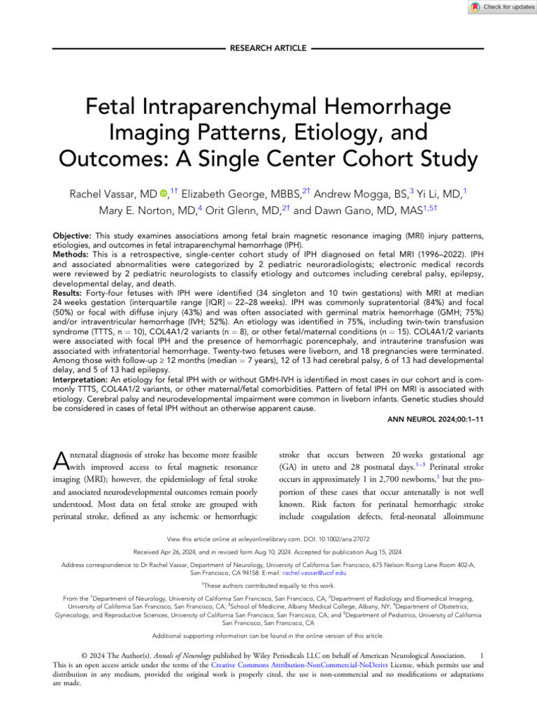 Annals of Neurology - 2024 - Vassar - Fetal Intraparenchymal Hemorrhage Imaging Patterns ...