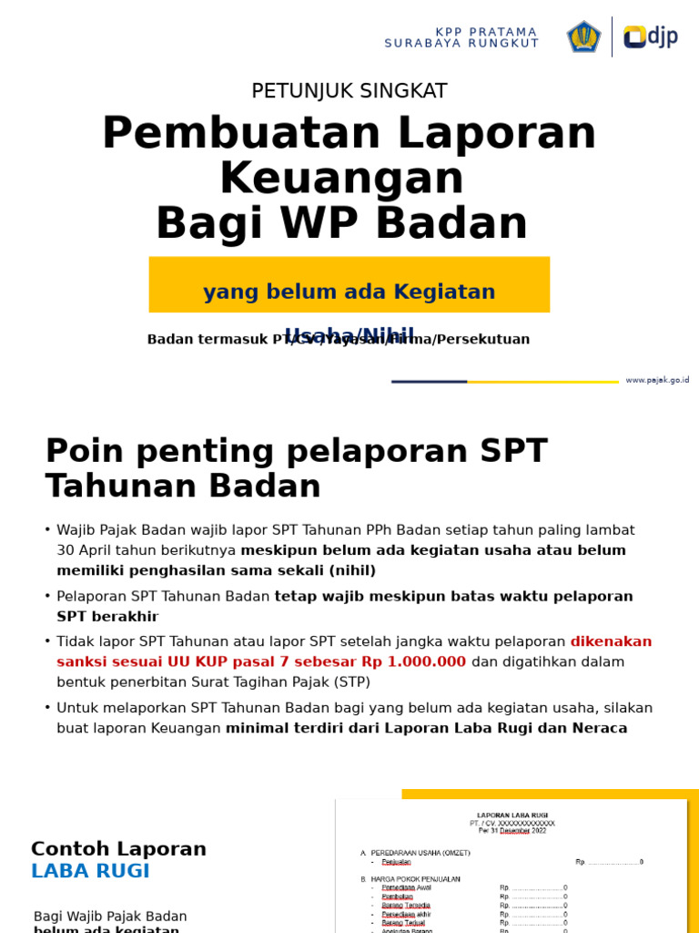Cara Buat Lap Keu Nihil Bagi WP Badan Belum Ada Kegiatan Usaha | PDF