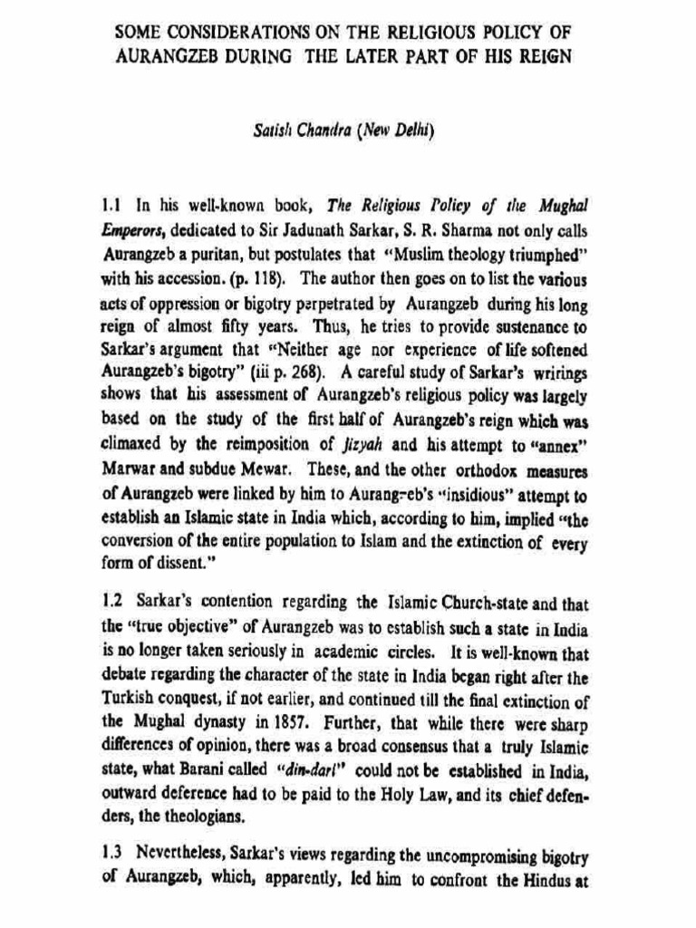Religious Policy Aurangzeb | PDF