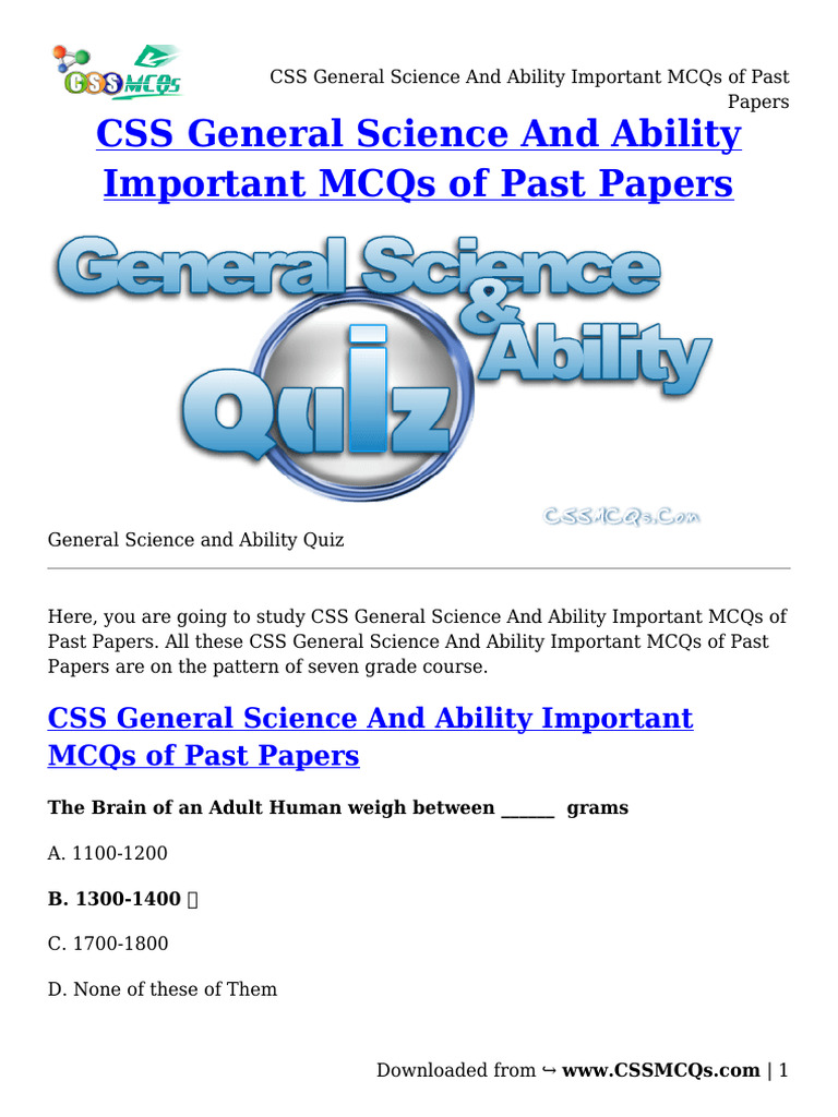 CSS General Science and Ability Important MCQs of Past Papers | PDF