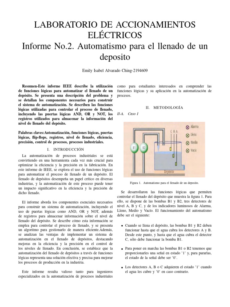 Laboratorio de Accionamientos EL Ectricos Informe No.2. Automatismo para El Llenado de Un ...