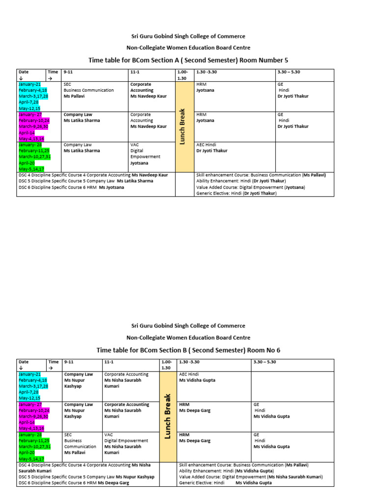 Timetable BCOM Even Sem 2023-24 | PDF Timetable BCOM Even Sem 2023-24 | PDF