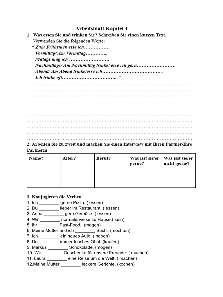 Arbeitsblatt Kapitel 4 | PDF