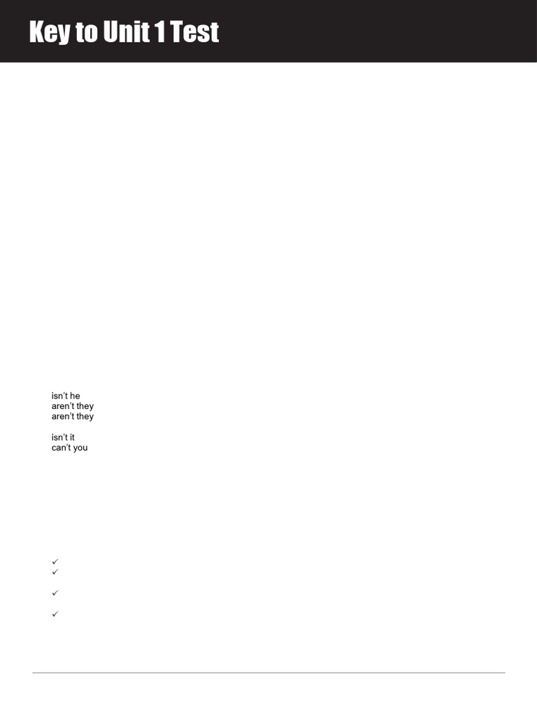 Impact Level 3 Unit 1 Test Answerkey 0 | PDF