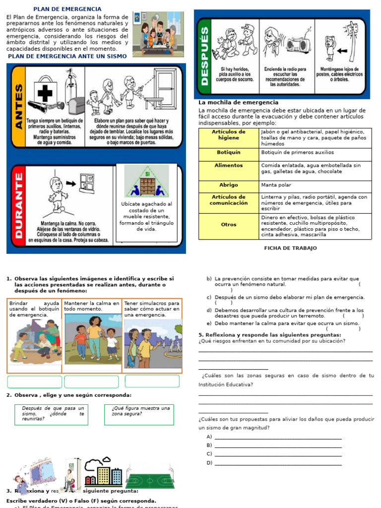 Ficha Propongo Acciones para Reducir Los Riesgos Ante Un Sismo 2 | PDF | Temblores
