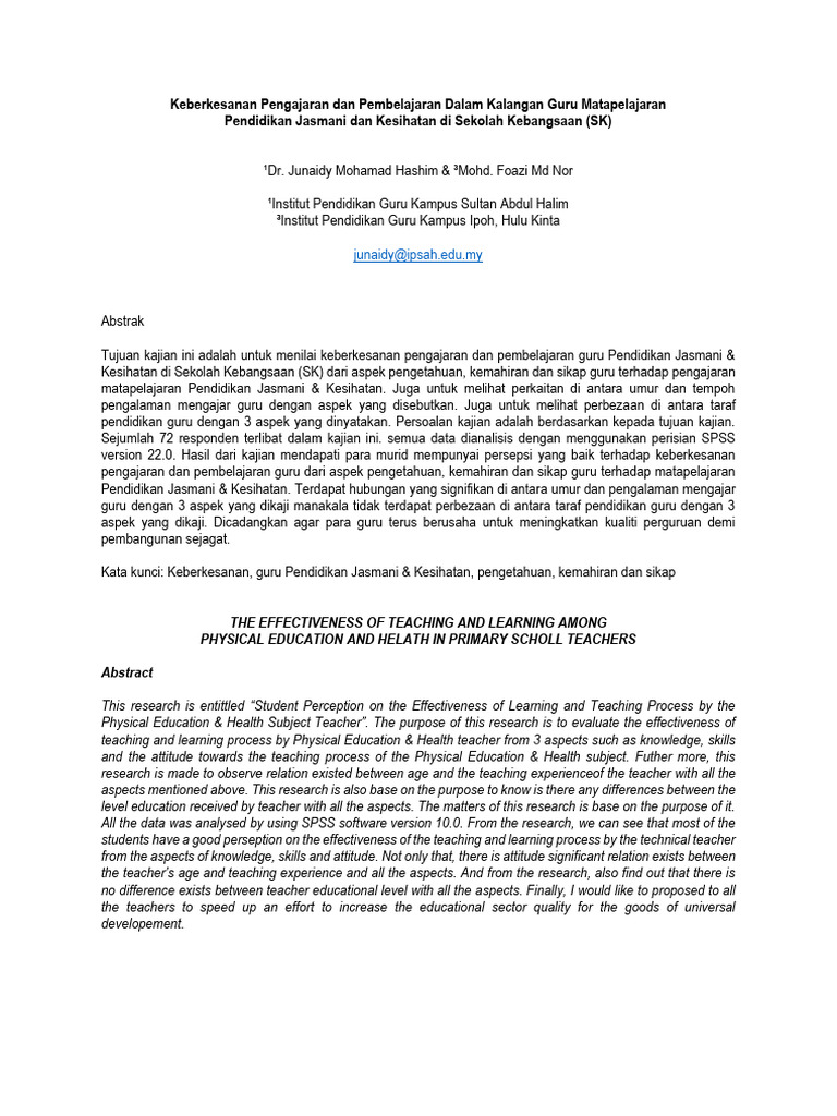 Keberkesanan Pengajaran Dan Pembelajaran Dalam Kalangan Guru ...