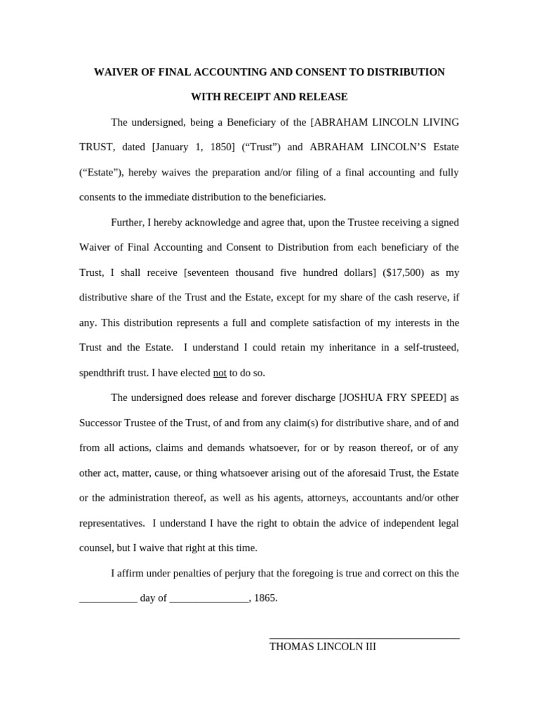 Trust Beneficiary Receipt and Release Template Form | PDF | Common Law ...