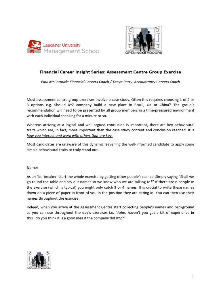 Assessment Centre Group Exercise | PDF