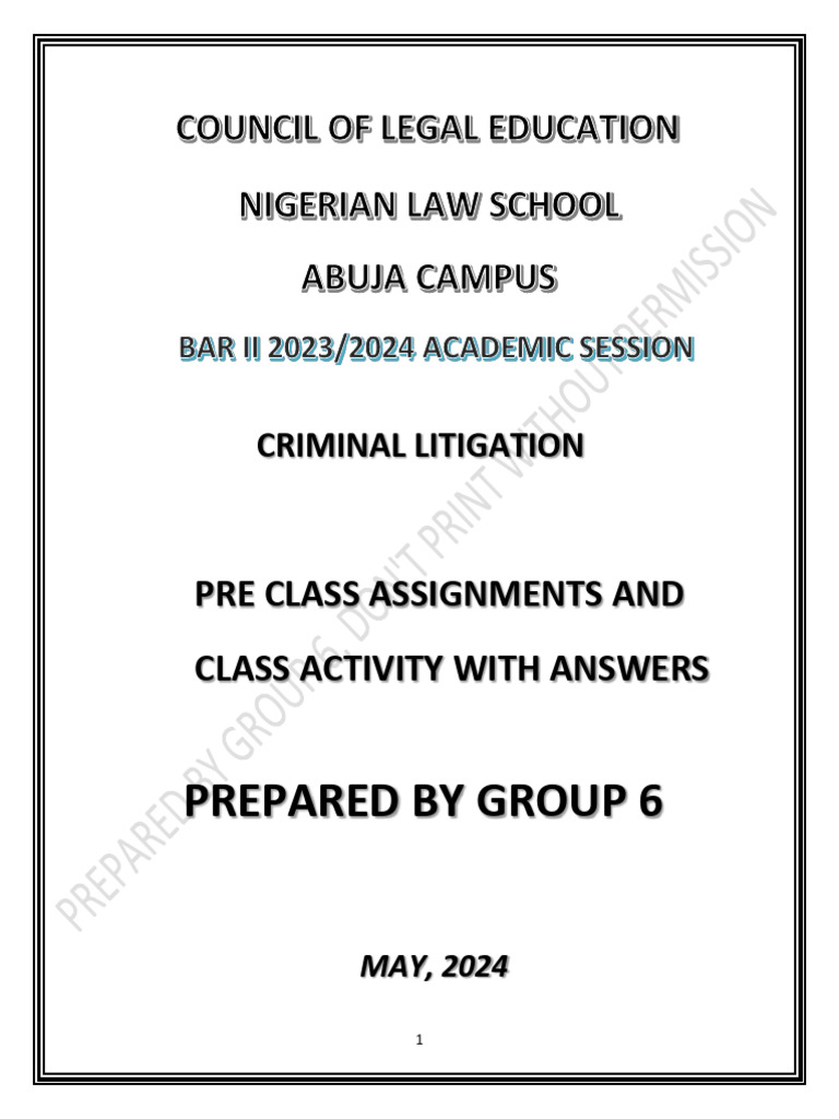 Harmonized Criminal Litigation Pre Class Assignments | PDF