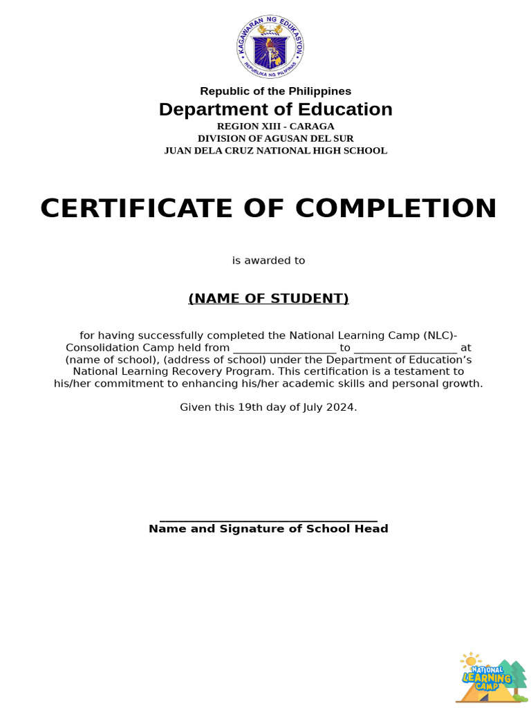 NLC Certificate of Completion Learners | PDF