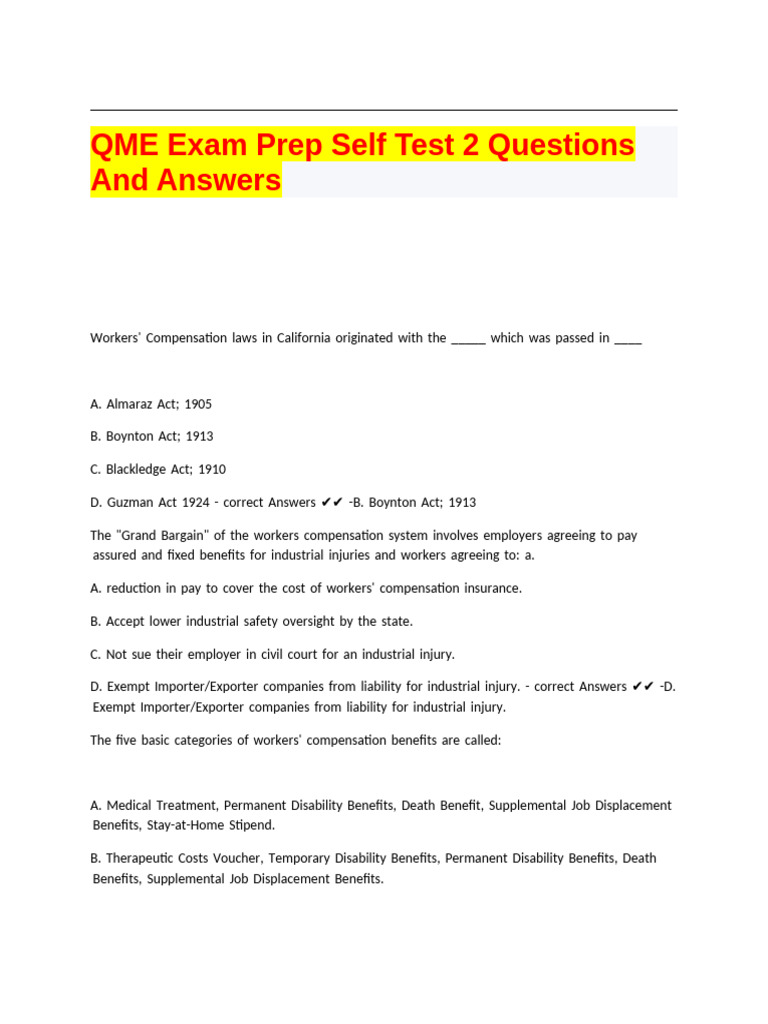 QME Exam Prep Self Test 2 Questions and Answers | PDF