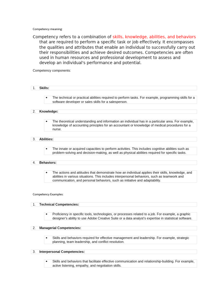 Hand Outs Competency | PDF