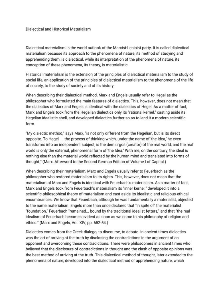 Dialectical and Historical Materialism | PDF