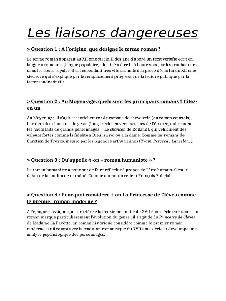 Les Liaisons Dangereuses (Réponses) | PDF
