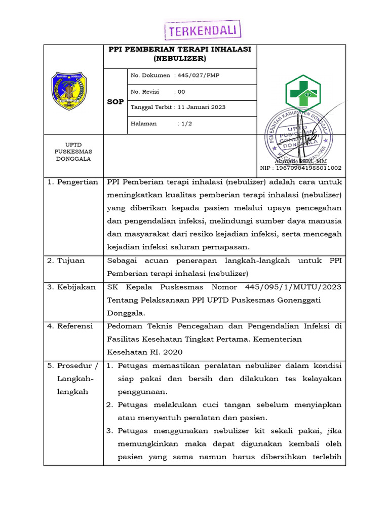 27.sop Ppi Pemberian Terapi Inhalasi (Nebulizer) | PDF