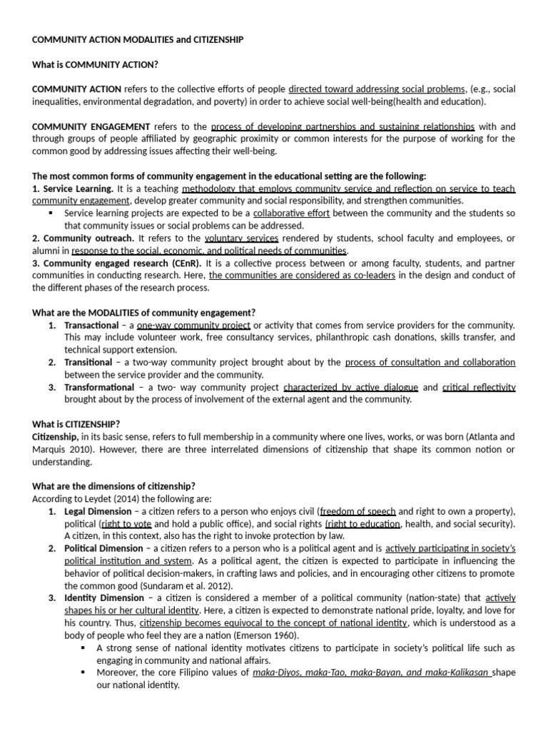 CESC Lesson 5 COMMUNITY ACTION MODALITIES and CITIZENSHIP | PDF