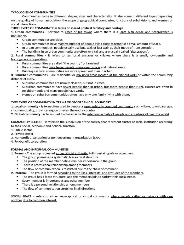 CESC Lesson 4 TYPOLOGIES OF COMMUNITIES | PDF