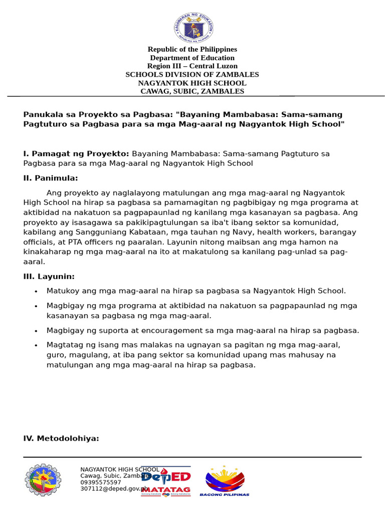 Project Proposal in Reading Filipino SY 2024-2025 | PDF