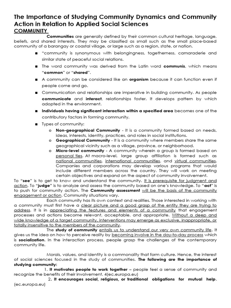 CESC Lesson 1 COMMUNITY DYNAMICS and COMMUNITY ACTION | PDF