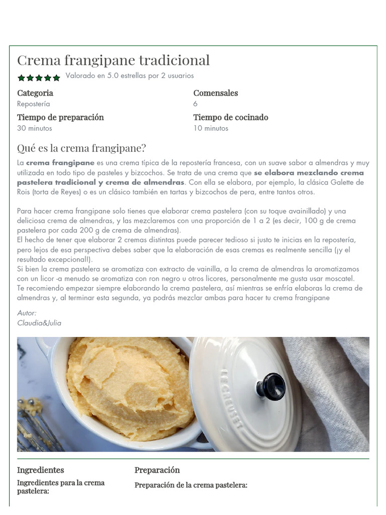 Cómo Hacer Crema Frangipane Tradicional - Blog de Claudia&Julia | PDF