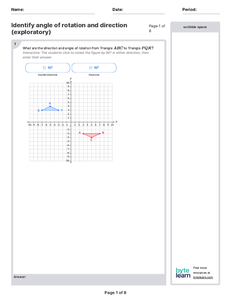 Identify Angle of Rotation and Direction Exploratory Worksheet | PDF