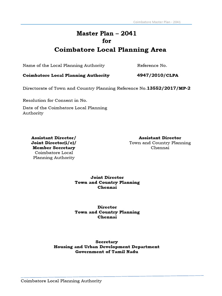 Coimbatore Master Plan Report Vol II Compressed | PDF