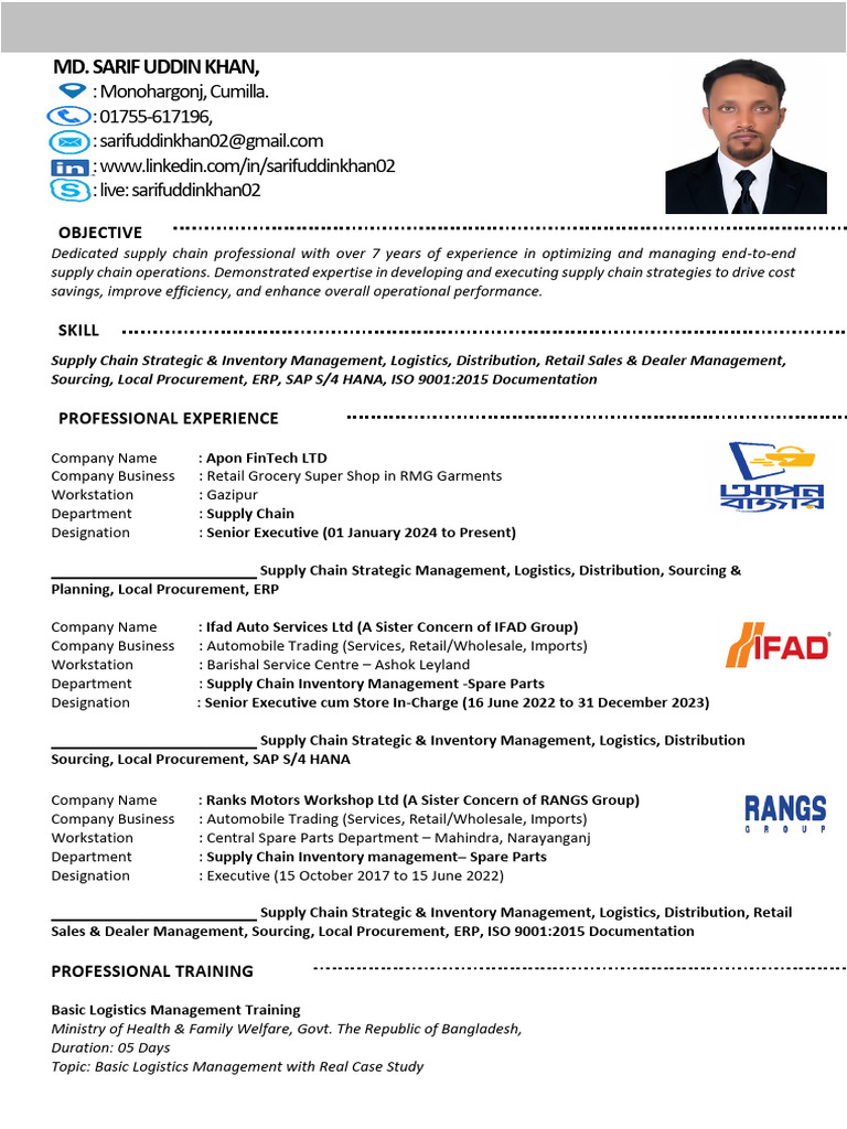 MD SARIF UDDIN KHAN-Supply Chain | PDF