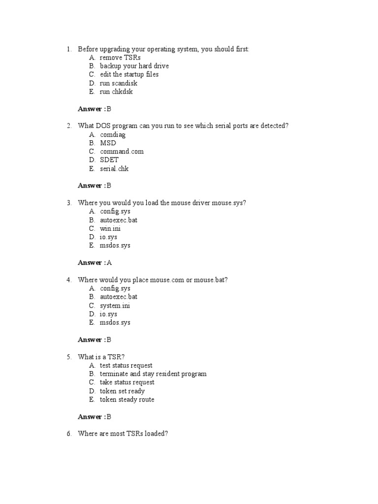 A+ OS Sample Question | PDF | Dos | Computer Network