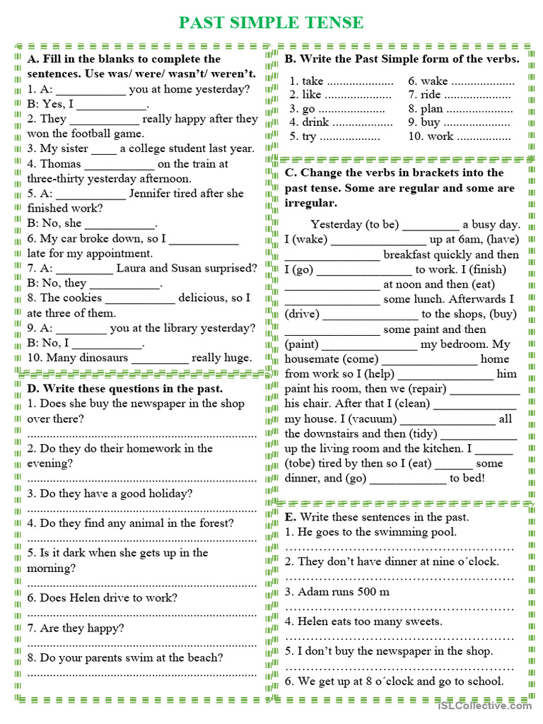 Grammar Review - Past Tense Verbs | PDF
