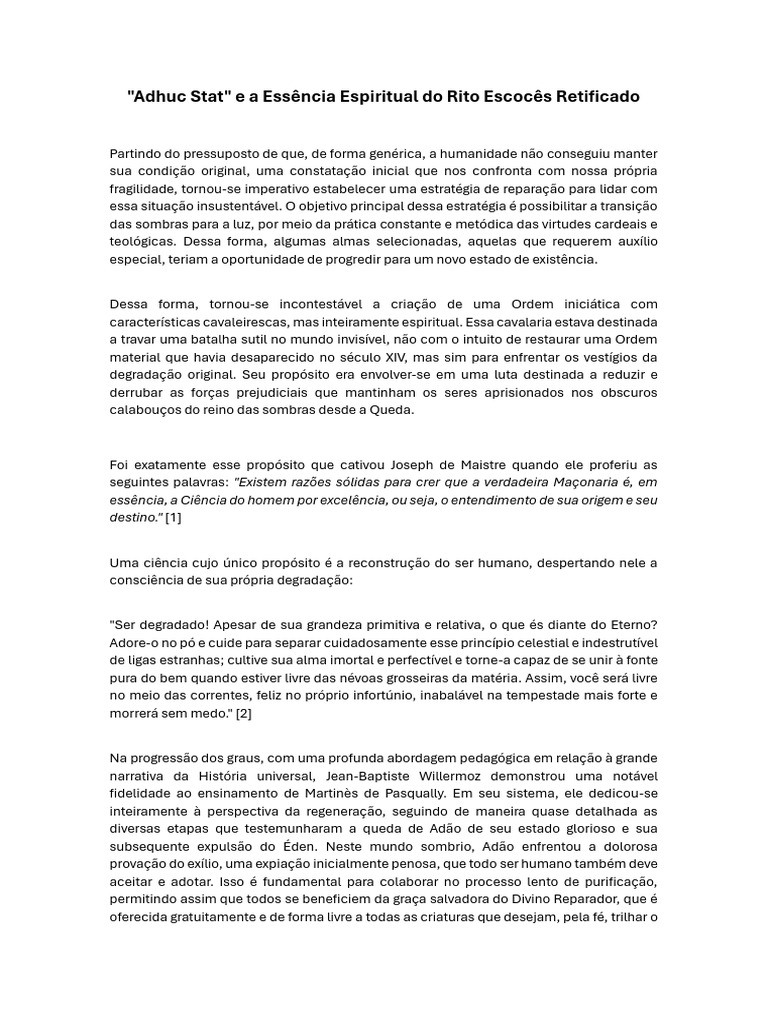Adhuc Stat e A Essência Espiritual Do Rito Escocês Retificado | PDF