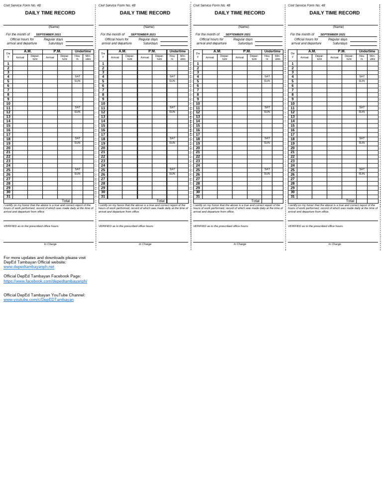 SAMPLE Digital Daily Time Record DTR | PDF