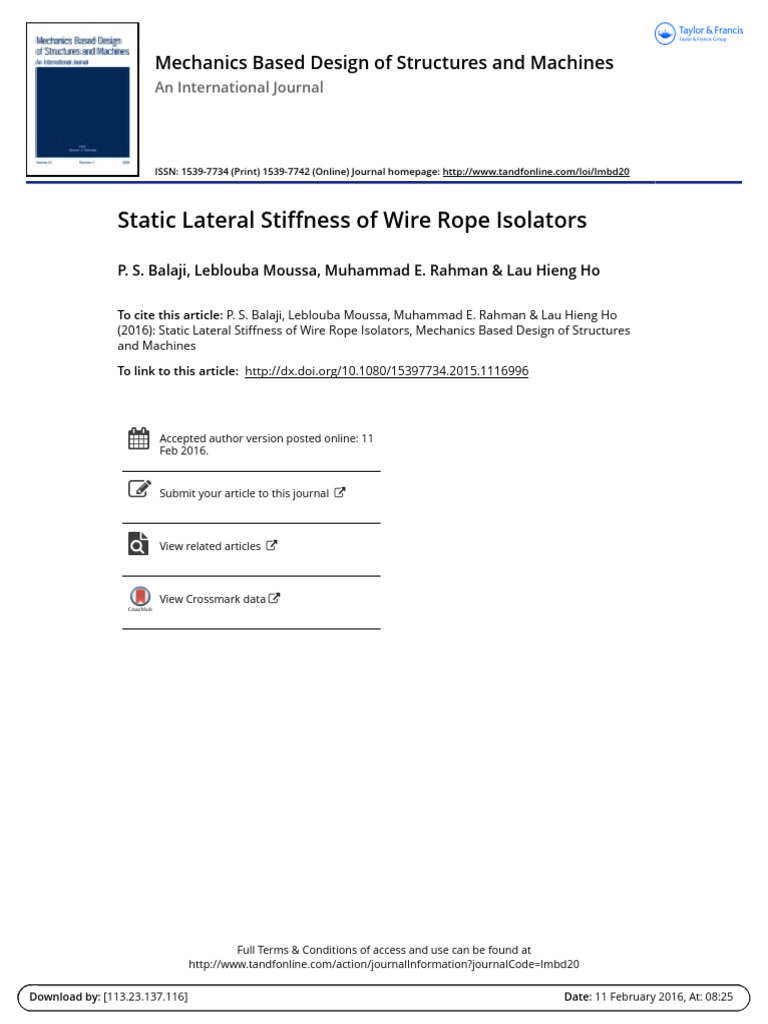 Static Lateral Stiffness of Wire Rope Isolators | PDF
