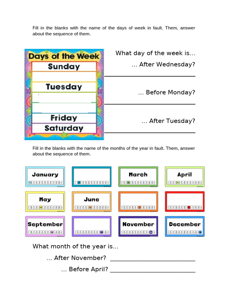 VOCABULARY - months, days of week, seasons, school objects nouns | PDF