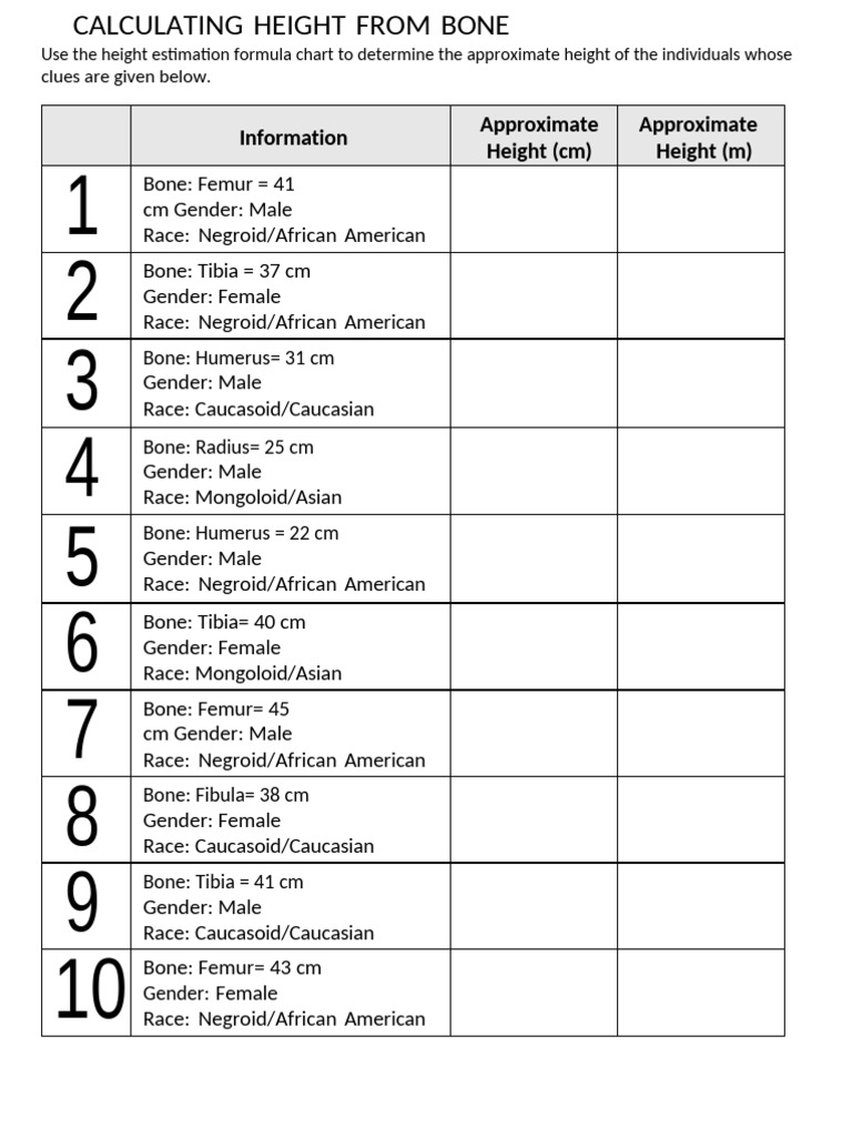 Calculating Height From Bone | PDF