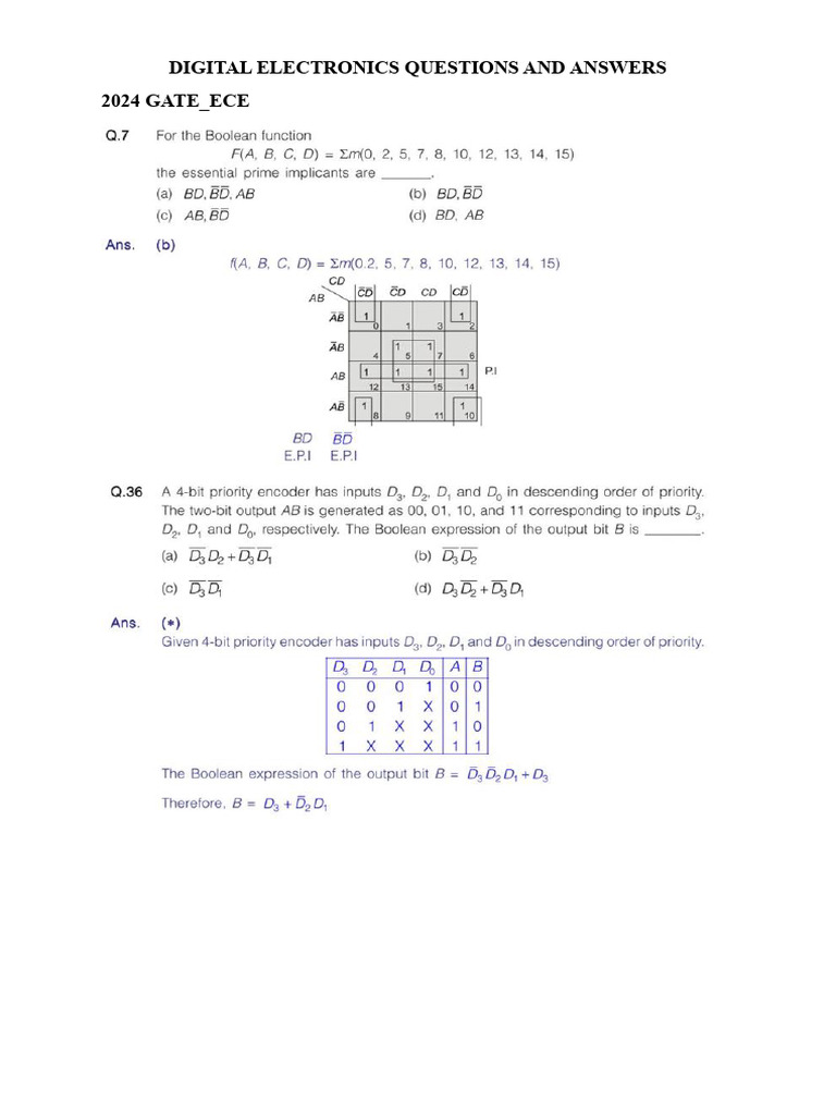 DIGITAL ELECTRONICS - GATE Questions With Solutions Yearwise | PDF