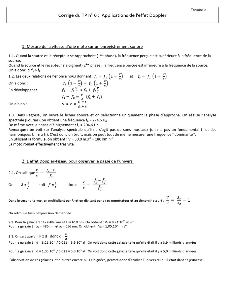 Corrig TP06 Chap5 Term EffetDoppler | PDF