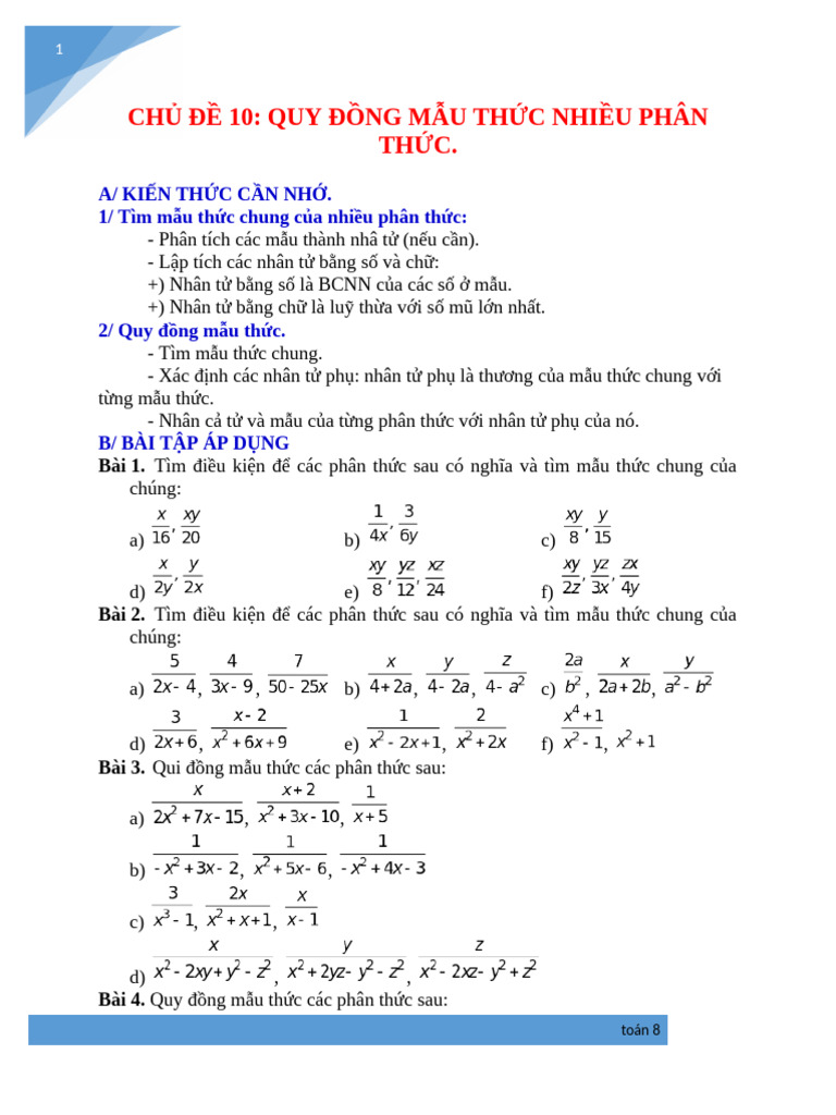 LK - Các Phép Tính Phân TH C | PDF