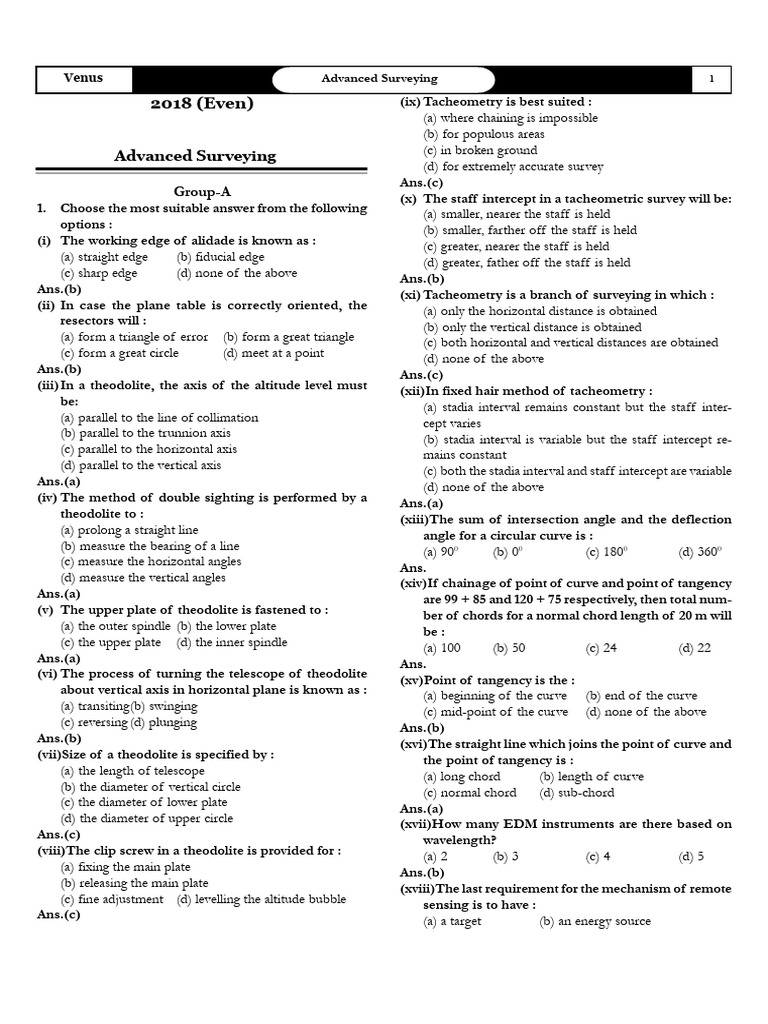 Advanced Surveying 2018 (Even) | PDF