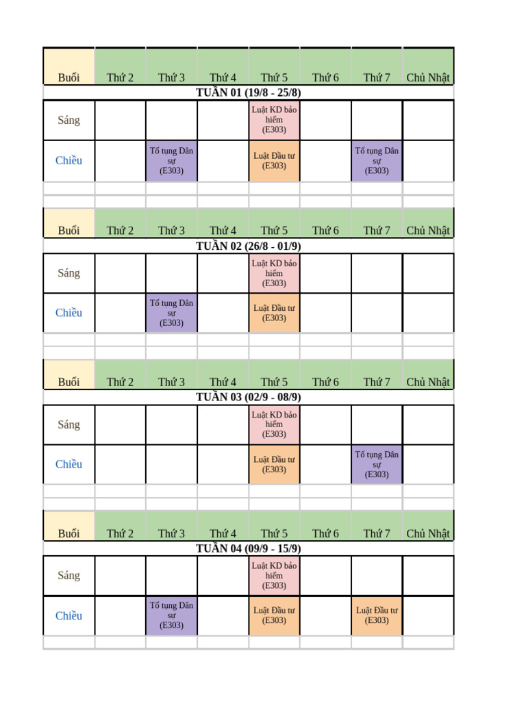 TKB Học kỳ 1 Năm 3 | PDF