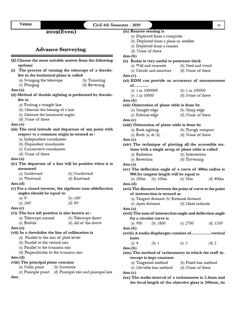 Advanced Surveying 2019 (Odd) | PDF
