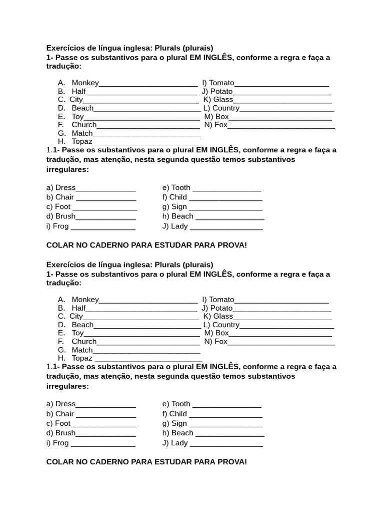 exercicio 6ano | PDF