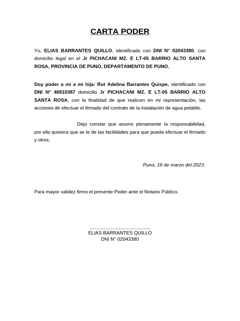 Carta Poder Autorización Firma | PDF