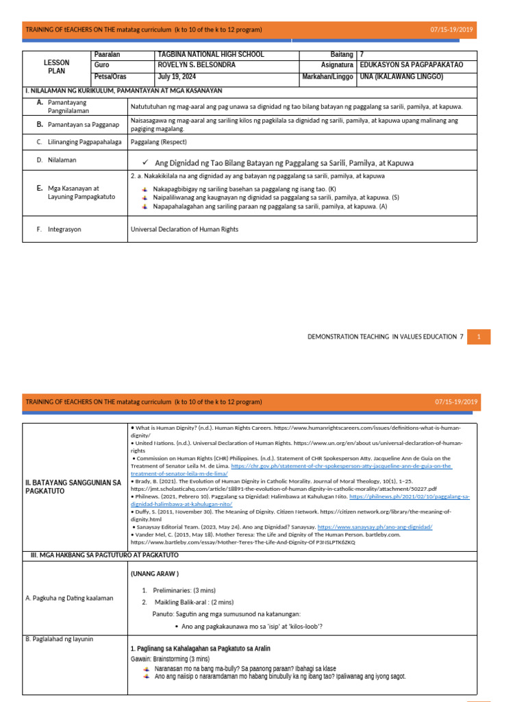 RSBelsondra - ValEd 7 - Quarter1 Week 2 LP | PDF