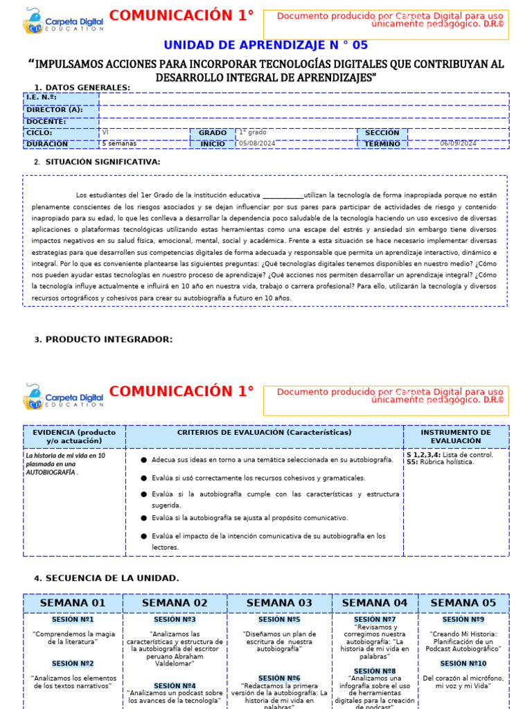 Unidad Didáctica N 5 Comunicación 1ro | PDF