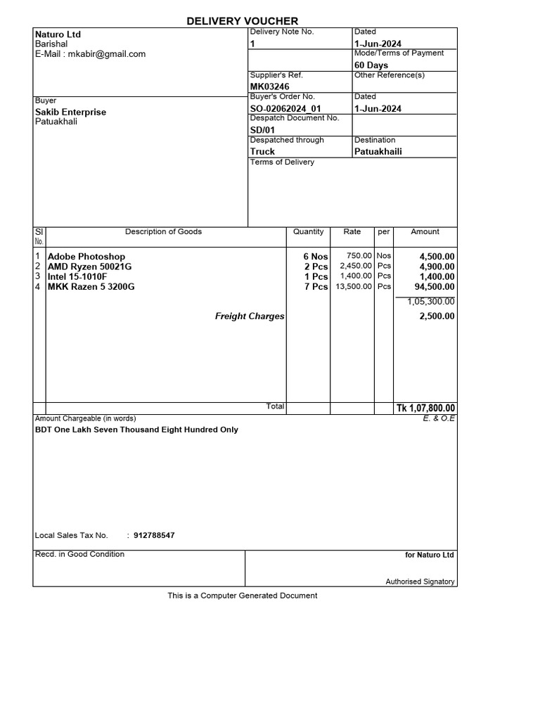 Delivery Voucher | PDF