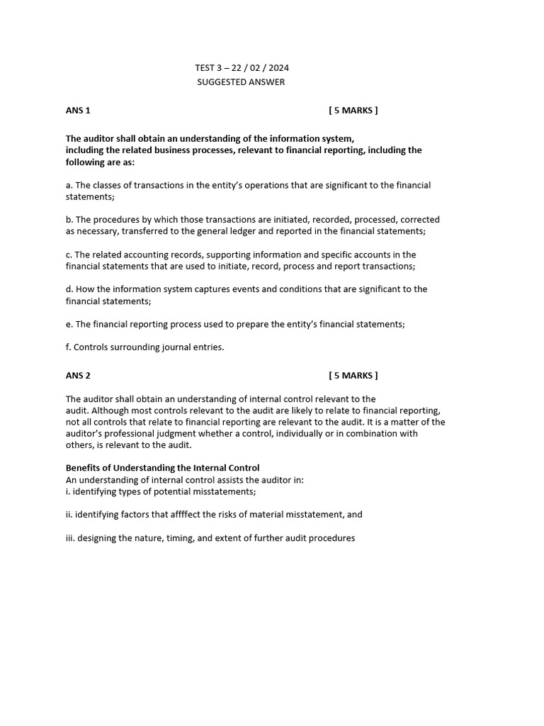 Sol Test 3 - Risk Assessment & Internal Control | PDF