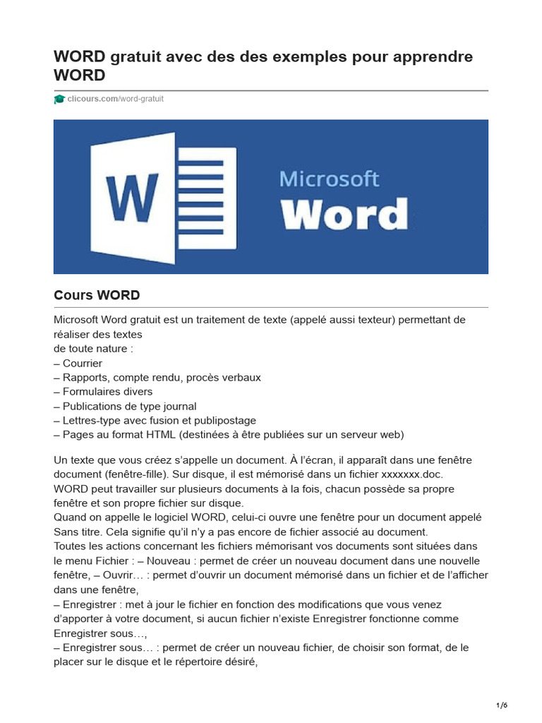 WORD Gratuit Avec Des Des Exemples Pour Apprendre WORD | PDF