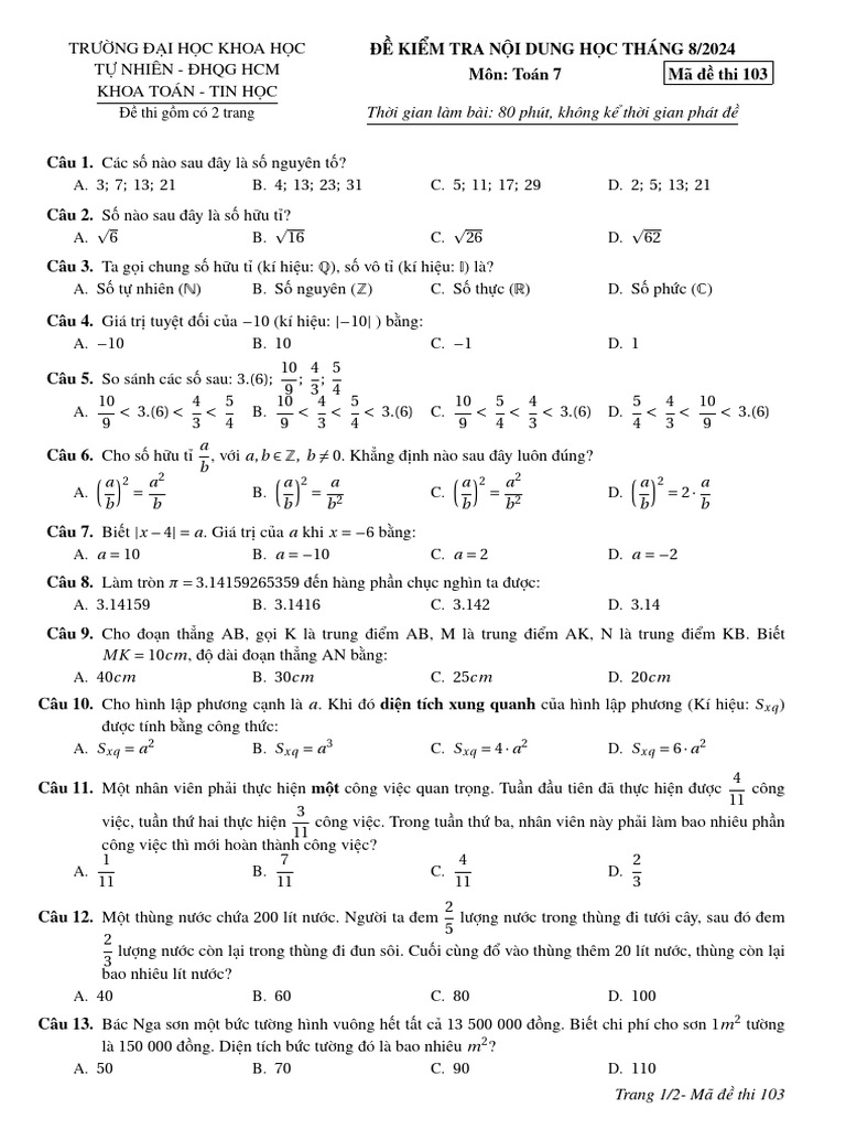 MTH7 TEST MC August Test | PDF | Teaching Methods & Materials